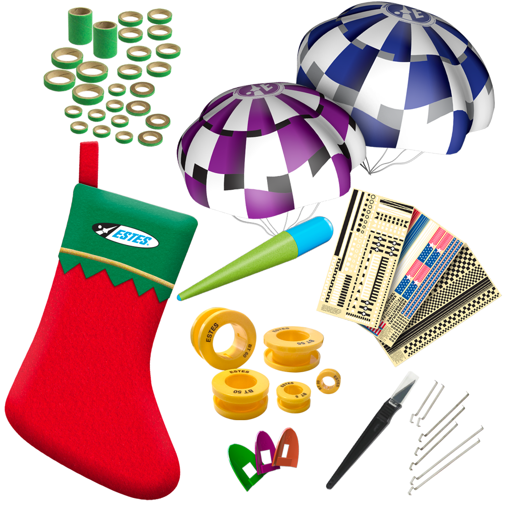 Estes Builders Holiday Stocking Bundle Gift for Model Rocket Enthusiasts